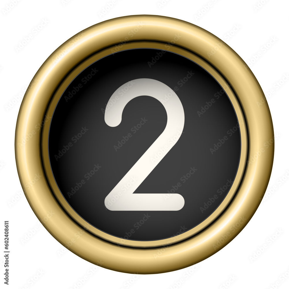 Number 2. Vintage golden typewriter button. Graphic design element for ...