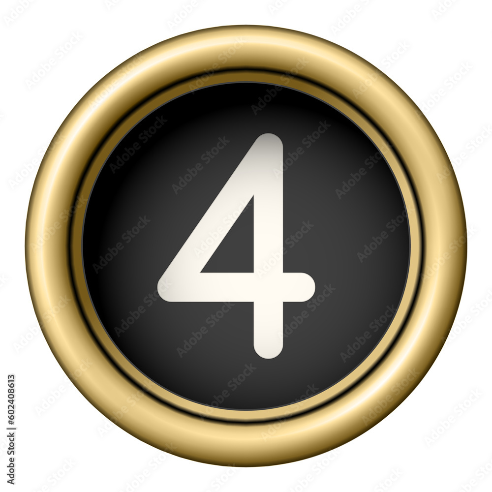 Number 4. Vintage golden typewriter button. Graphic design element for ...