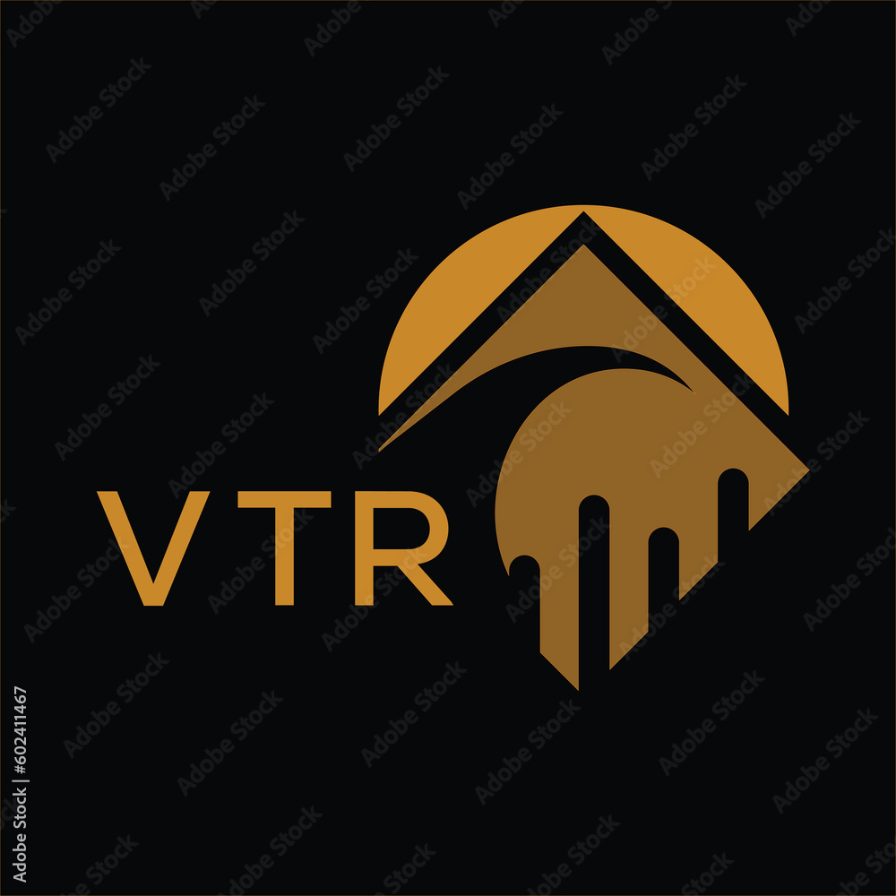 VTR golden color letter logo. VTR golden image on black background ...