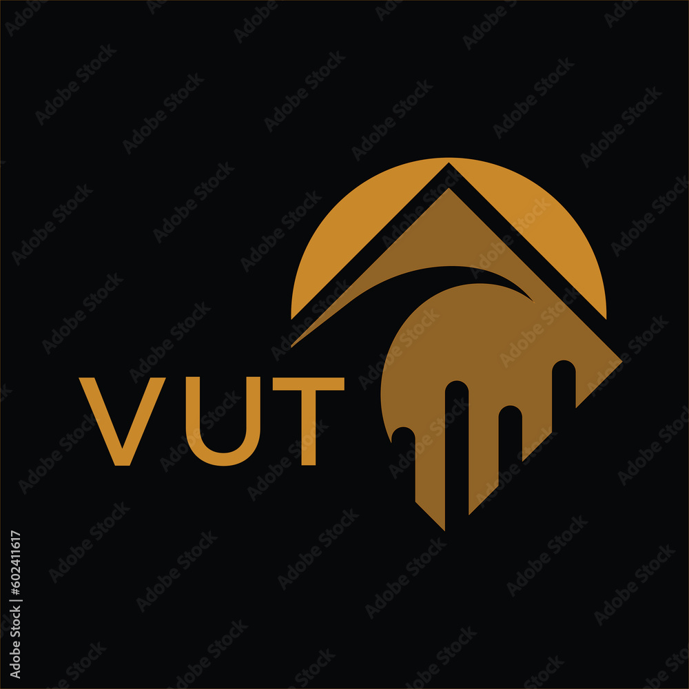VUT golden color letter logo. VUT golden image on black background ...