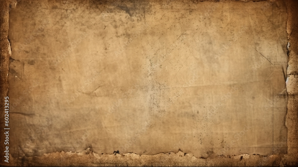 Grunge empty creased paper texture with torn edges frame and faded ...