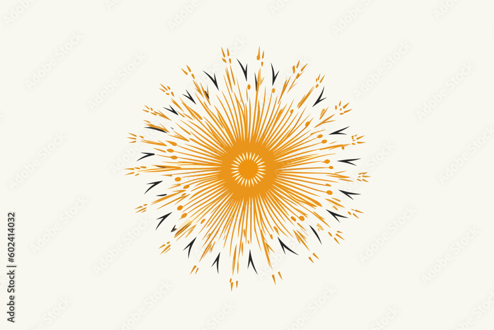 Doodle inspired Sunburst decoration, cartoon sticker, sketch, vector ...
