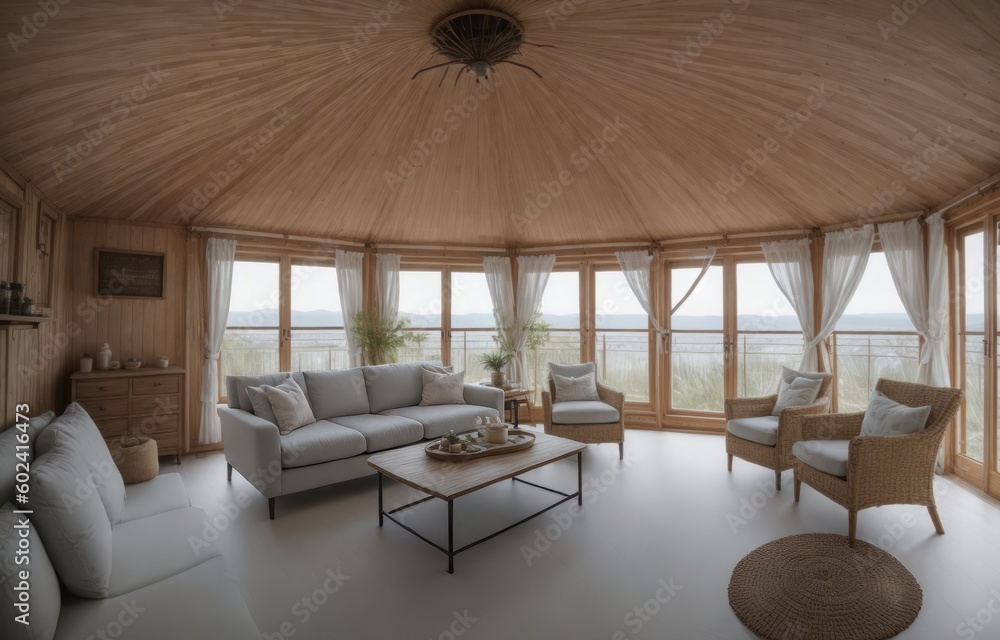 Bohemian Paradise: An Eclectic Living Room in a Yurt with Tall Windows ...