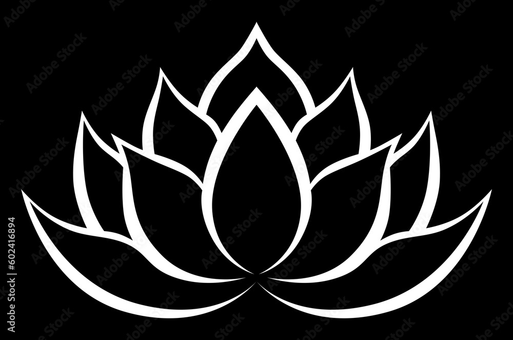 Stylized lotus flower illustration on black background. Generative AI ...