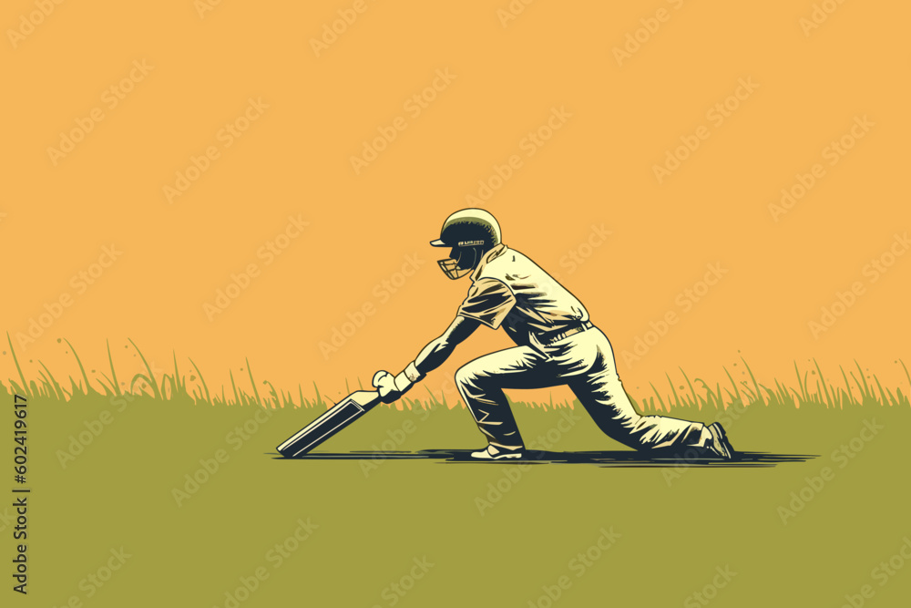 Doodle inspired Cricket player at cricket field, cartoon sticker ...