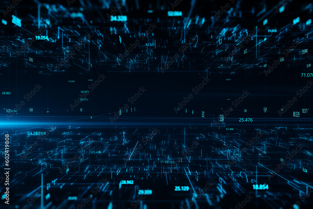 Abstract Digital Data Background With Glowing Binary Code Matrix