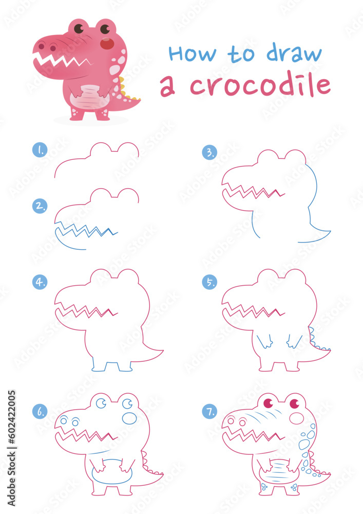 Vettoriale Stock How to draw a crocodile vector illustration. Draw an ...