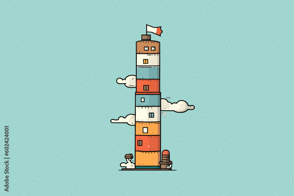 Doodle inspired Pull up tower, cartoon sticker, sketch, vector ...