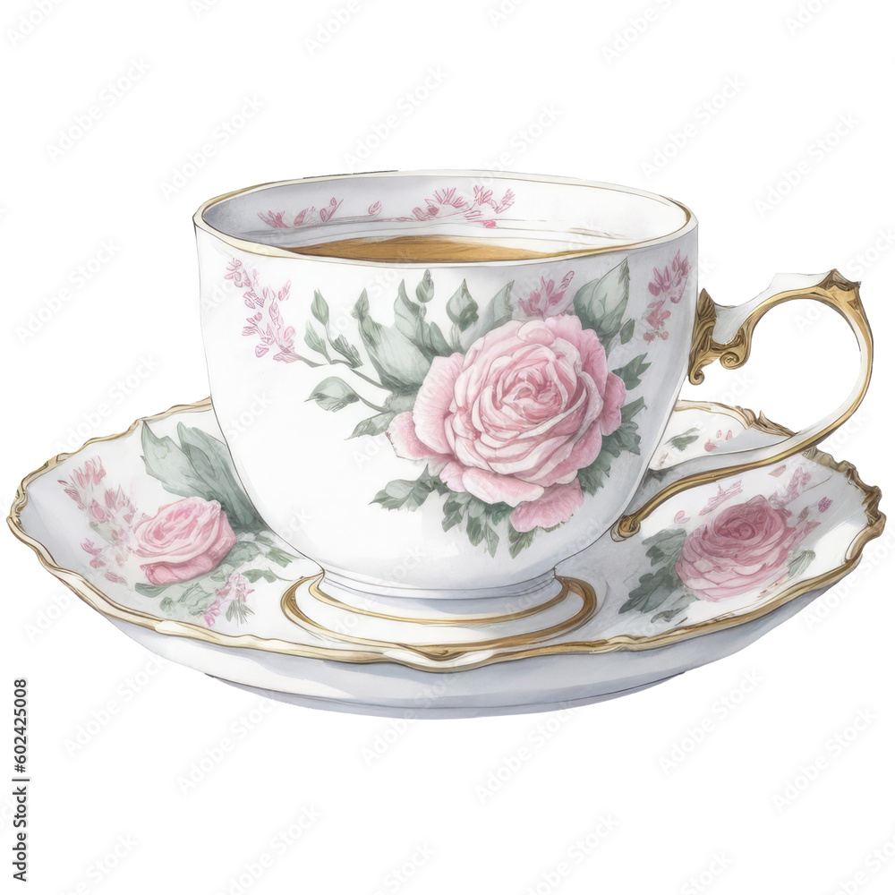 Pink vintage Teacup, watercolor antique Cup of Tea, Old Porcelain ...