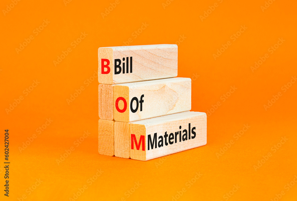 BOM bill of materials symbol. Concept words BOM bill of materials on beautiful wooden block ...