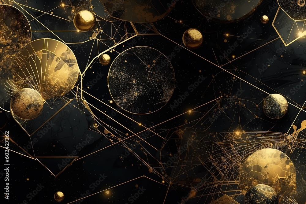 abstract cosmic background with gold metallic foil and marbled textures ...