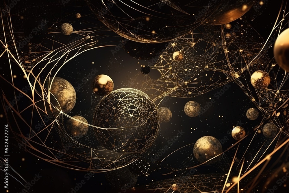 abstract cosmic background with gold metallic foil and marbled textures ...