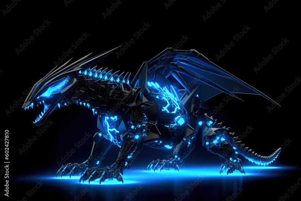 ภาพประกอบสต็อก blue glowing lighting robotic angry dragon made plasma ...