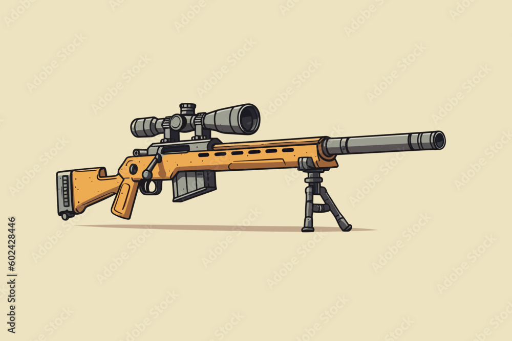 Doodle inspired Scoped rifle, cartoon sticker, sketch, vector ...