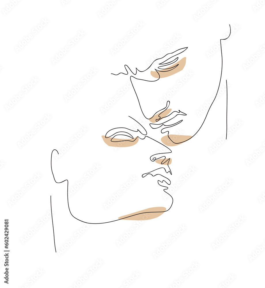 Line Art Portrait of Two Men made of Black Line and Brown Stains ...