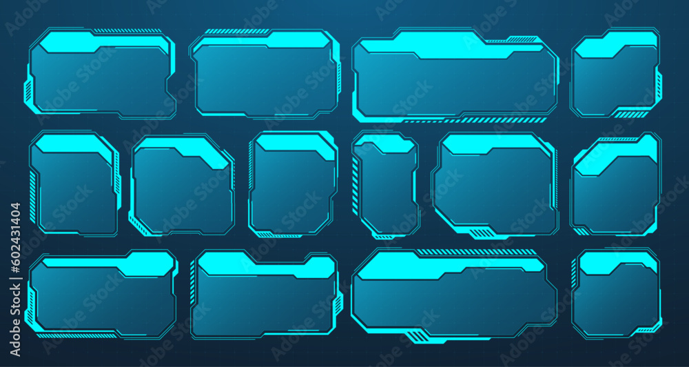 Blue futuristic HUD or UI elements. Sci-fi user interface text boxes ...