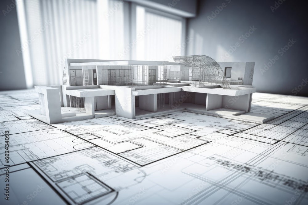 Building project plan blueprint of a modern house. Generative AI Stock ...