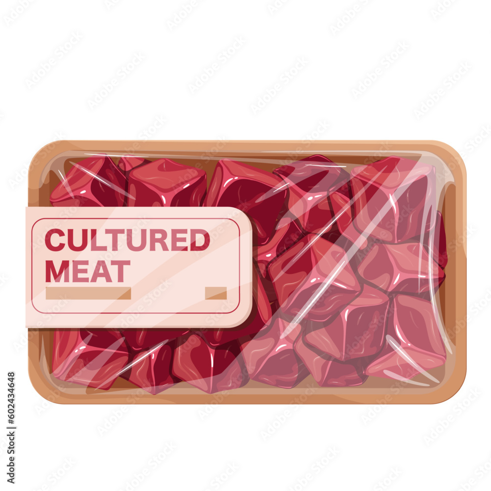 Cultured beef meat in package with cellophane and plastic tray vector ...