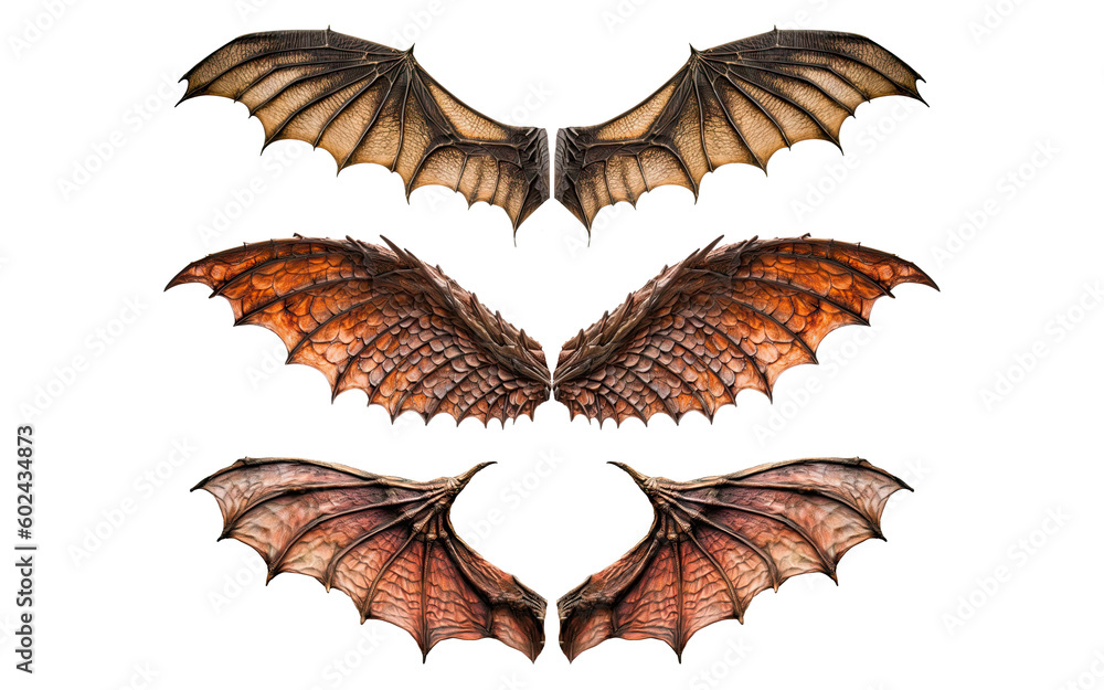 Set of dragon wings isolated on transparent background - Generative AI ...