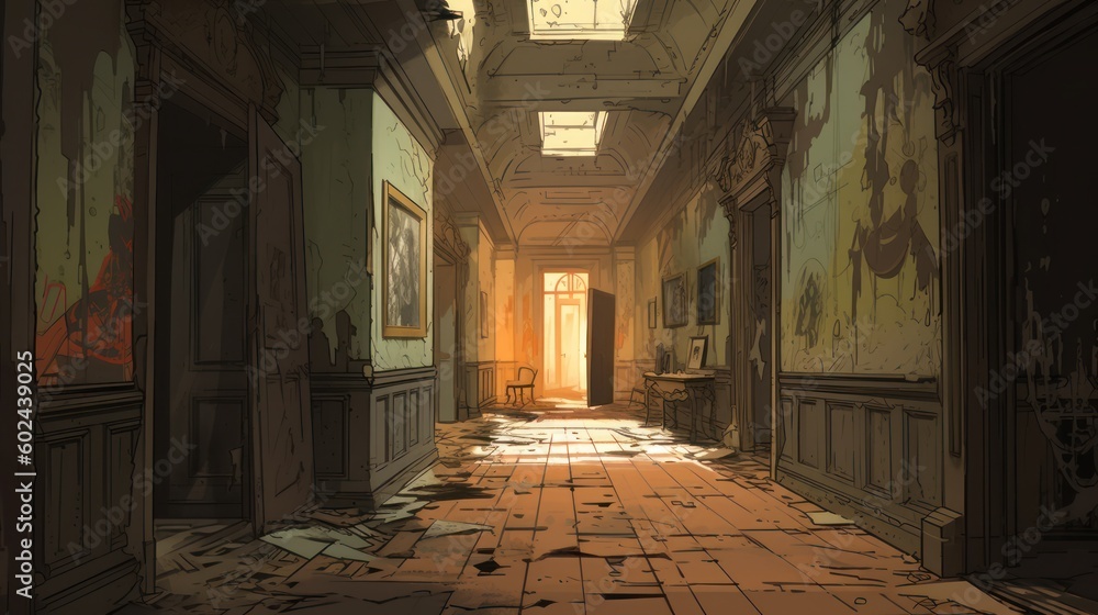 creepy interior of an abandoned building background, concept art ...