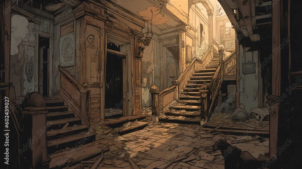 creepy interior of an abandoned building background, concept art ...