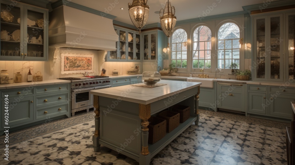 Interior design of Kitchen in Traditional style with Island decorated ...