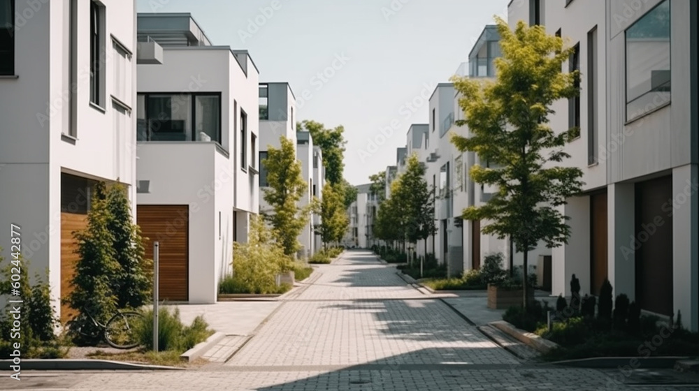 Buildings in a residential area, square white buildings, houses and ...