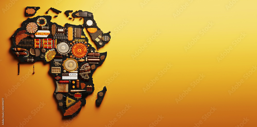 Africa map formed by African cultural elements with copy space ...