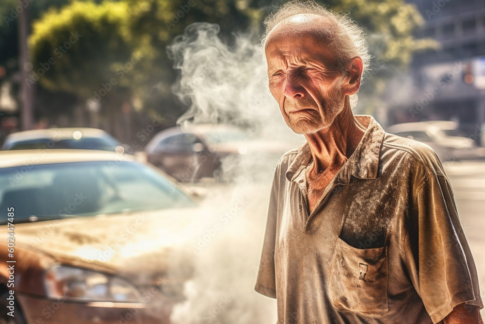 extreme heat in a street in a big city, summer heat summer with high ...