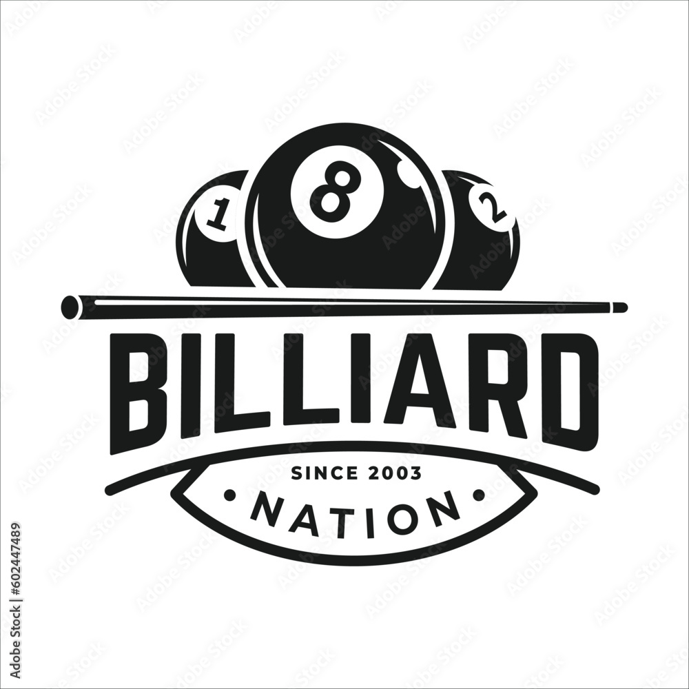 Billiards logo, stick vector, Sport labels for poolroom, Billiards club ...