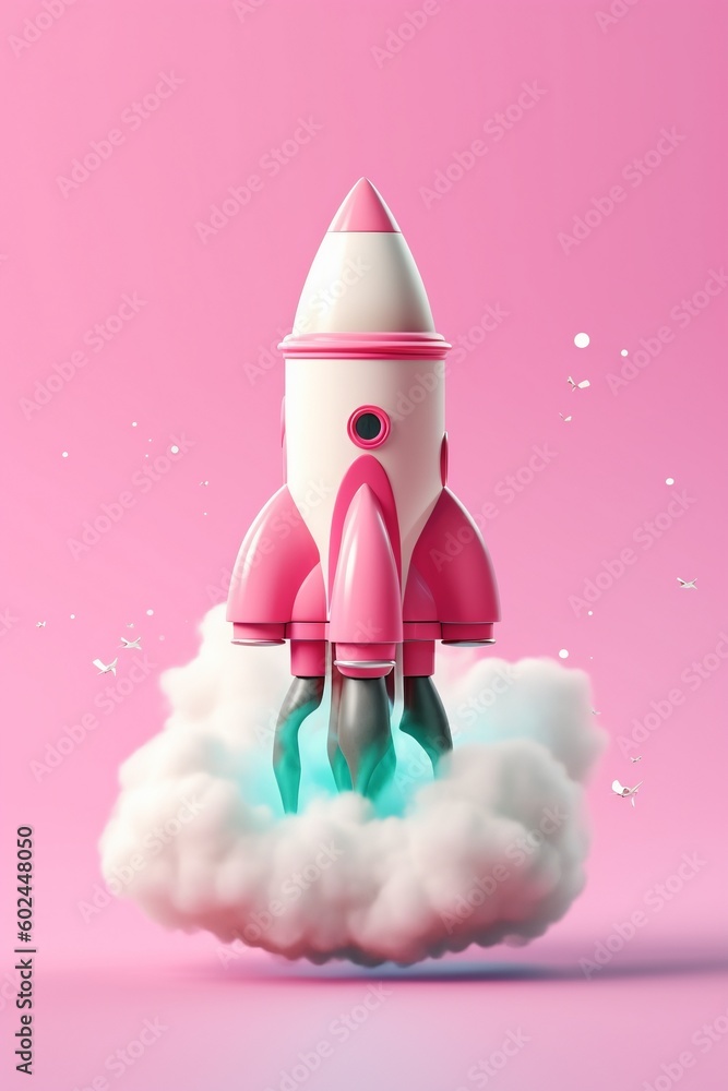 Cute Rocket Discovery: Pink Rocket Ship Created with generative AI ...