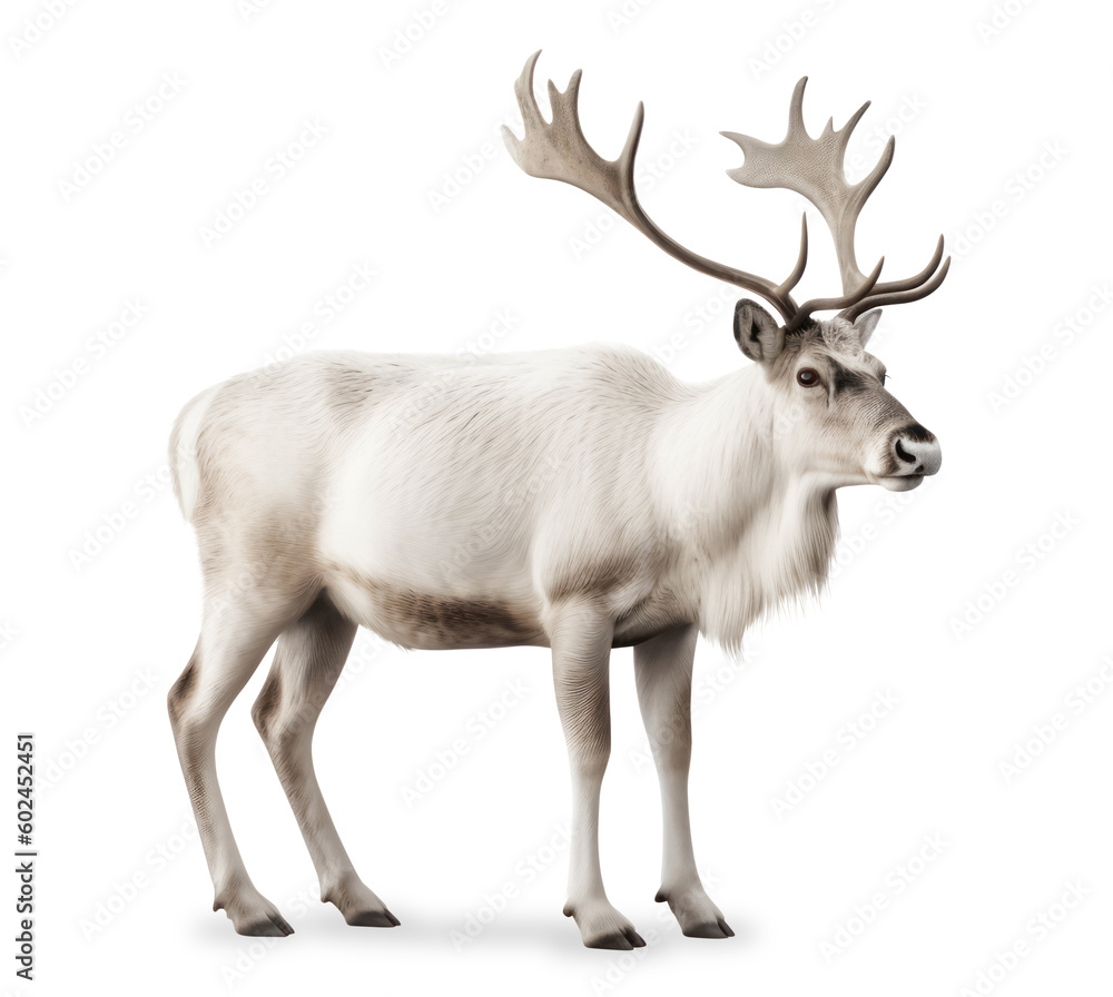beautiful white Scandinavian reindeer isolated over a transparent ...