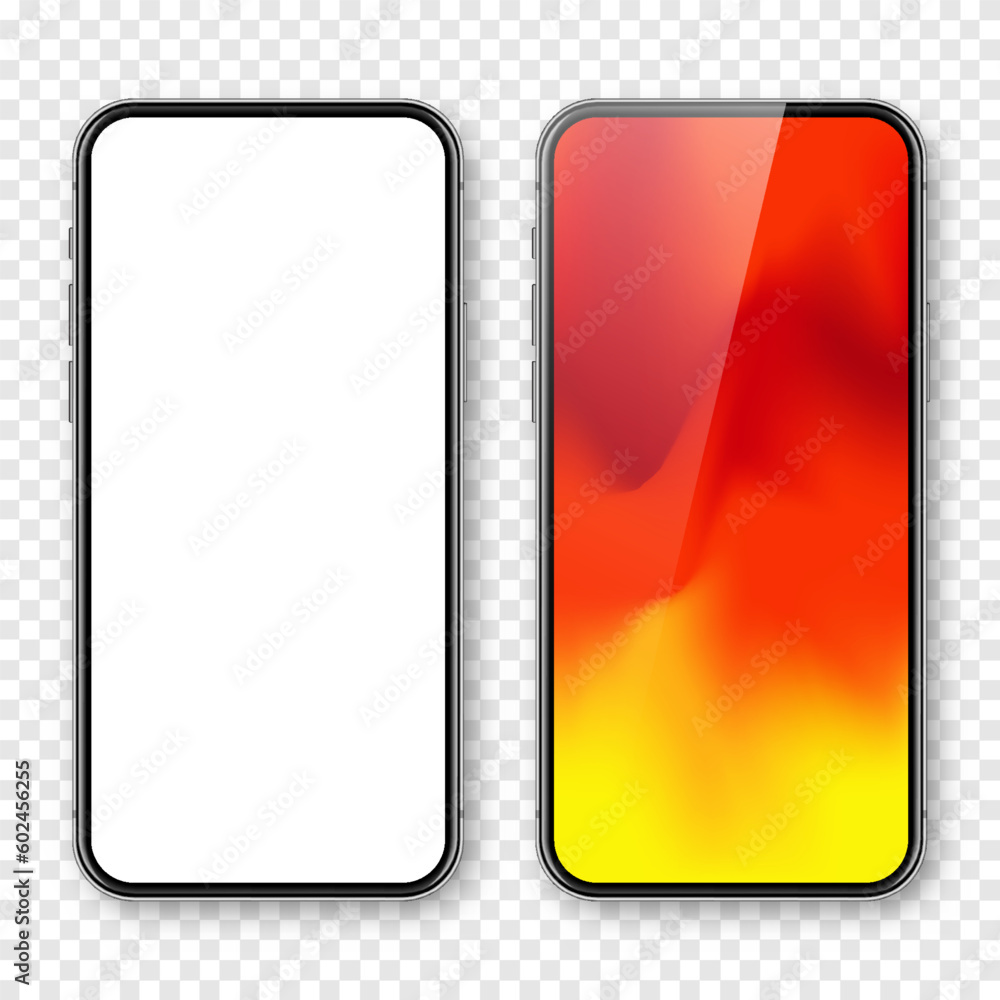 Smartphone with blank touch screen and abstract colorful background ...