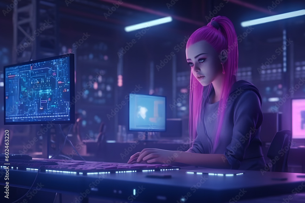 Retrowave synthwave girls portrait. Futuristic photo of the 80s on a ...