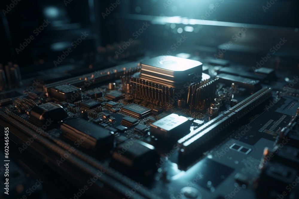 Artificial intelligence tech, CPU science bg with comms processor ...