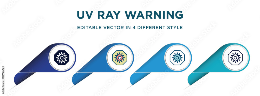 uv ray warning icon in 4 different styles such as filled, color, glyph ...