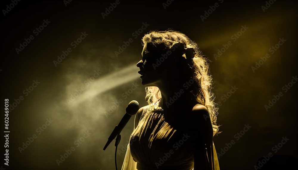 woman emerging in the shadows yellow light in the dark singer standing ...