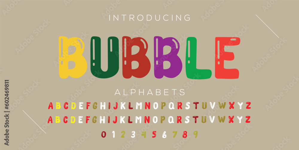 BUBBLE colorful alphabet, kid colored sans serif letters, joyful ...