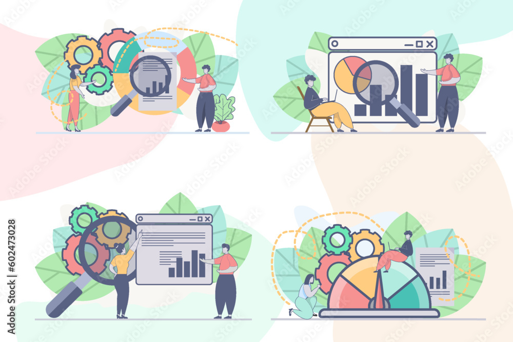 Set Of Web Page Design Templates For Data Analysis Business Analytics