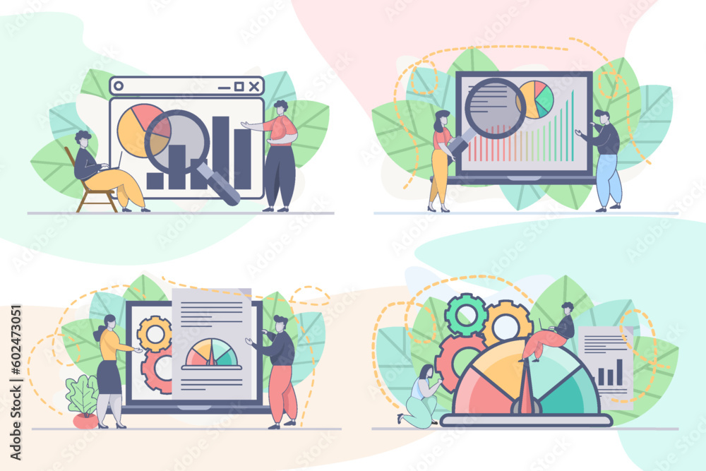 Set Of Web Page Design Templates For Data Analysis Business Analytics