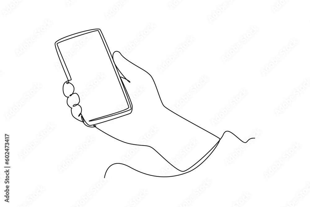 Continuous one line drawing Happy people showing mobile phone screens ...