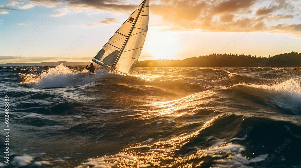 Generative AI image of a single windsurfer enjoying the waves ...