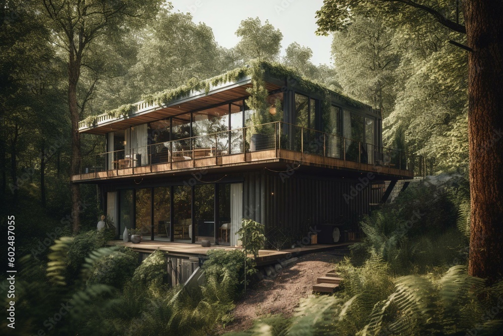 Eco-friendly forest home made from shipping container w/ solar roof ...