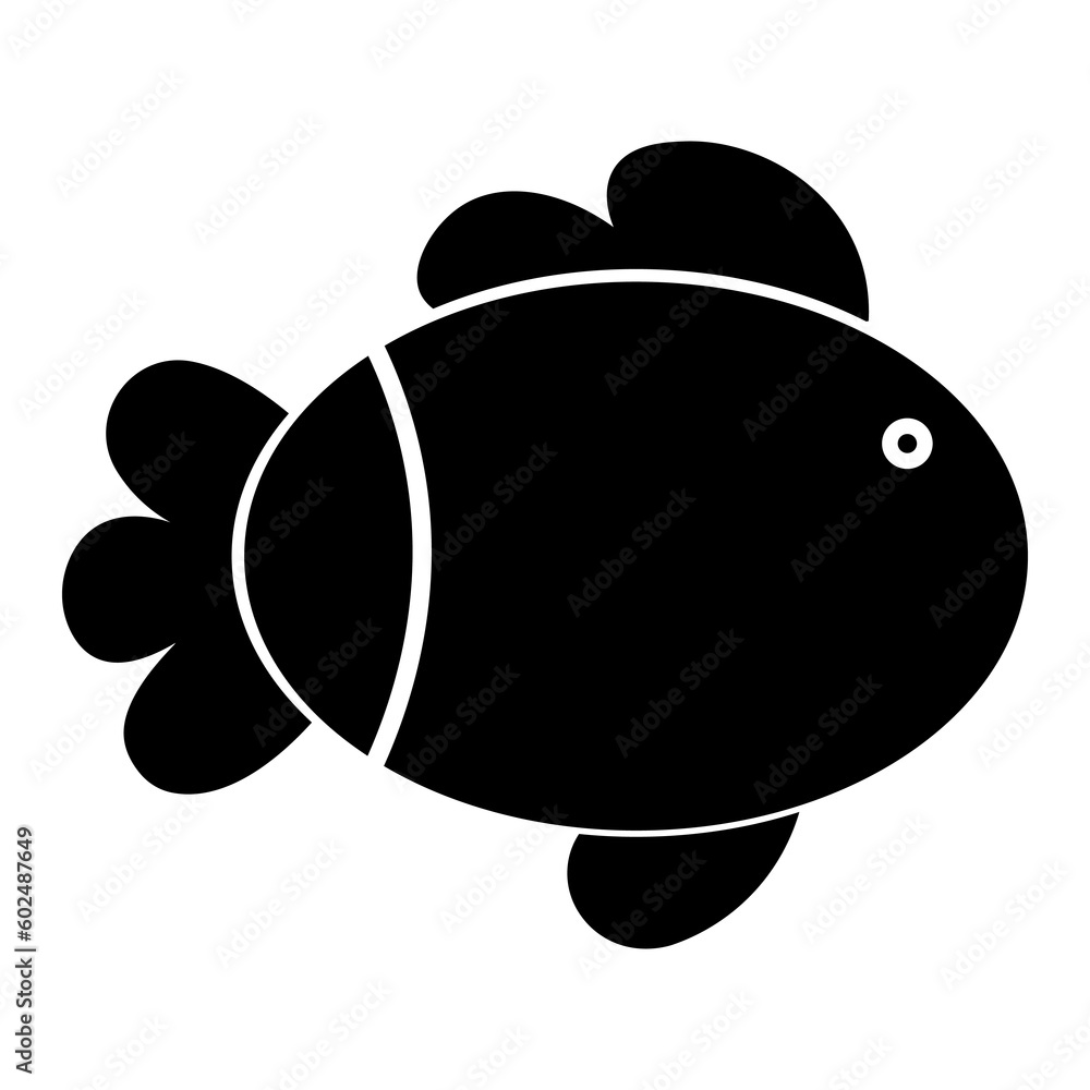 Black fat chubby fleshy fish silhouette on the white background. Sea ...