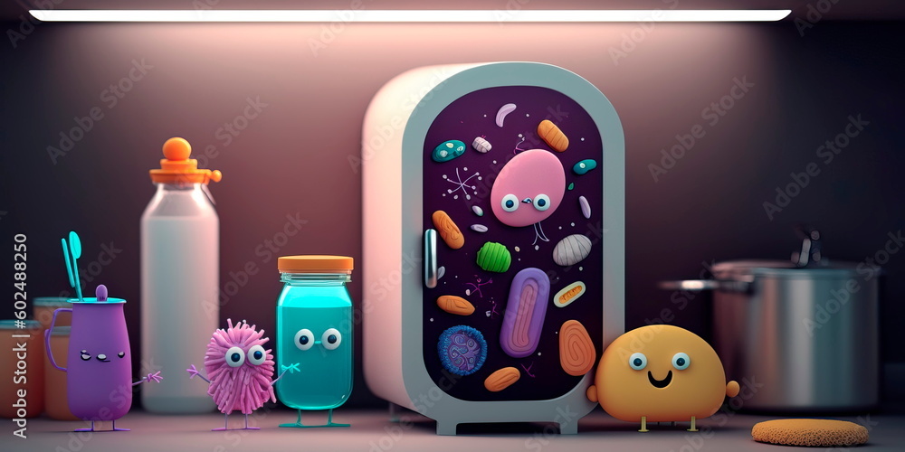 Cartoon pathogenic microbes and bacteria in the kitchen. Concept of ...