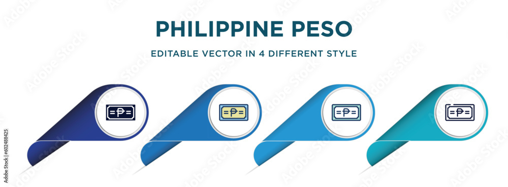 philippine peso icon in 4 different styles such as filled, color, glyph ...