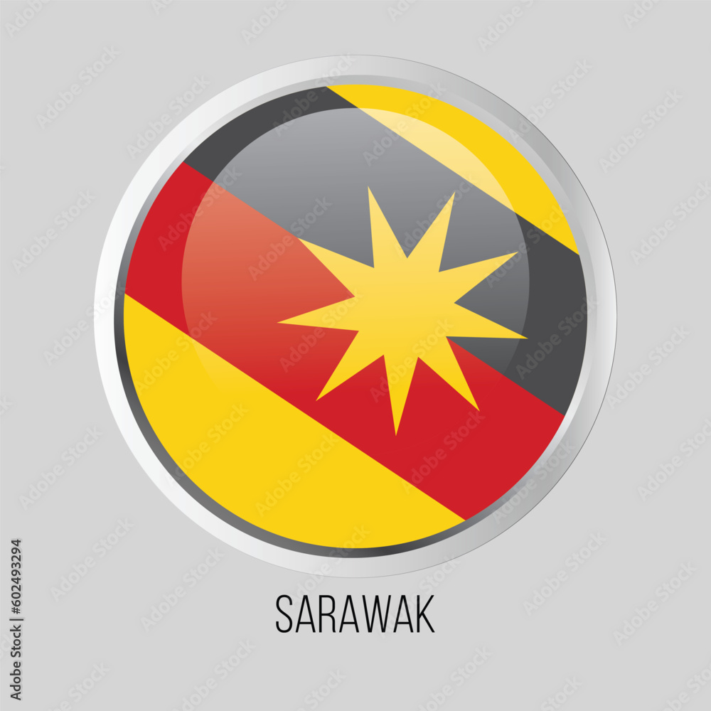 Vector button flag of sarawak state of malaysia on round frame Stock ...