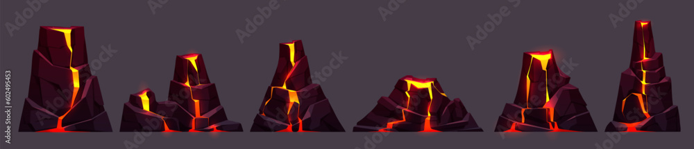 Magic prehistoric volcano stone mountain with lava isolated cartoon ...