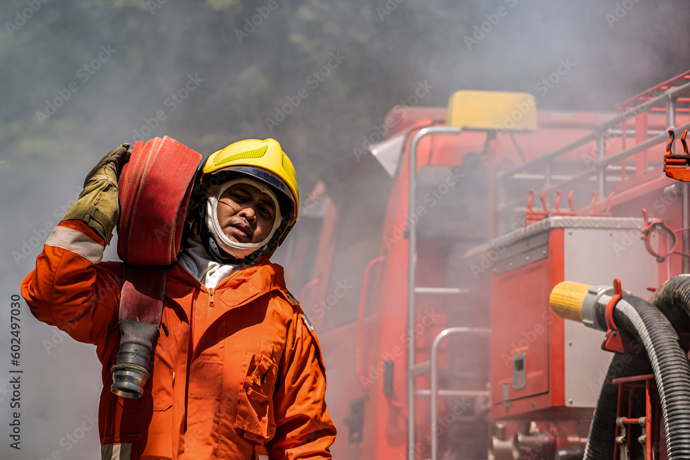 With each step the firefighter's presence embodies courage and heroism ...