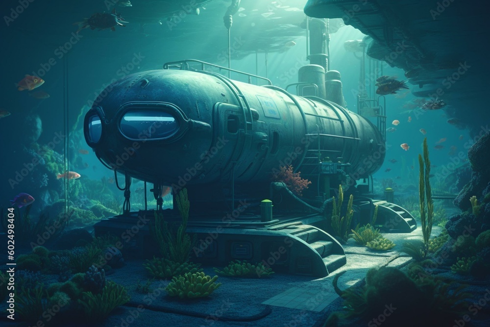 Stockillustratie Artistic depiction of an underwater base for ...